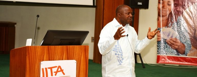 DG Nteranya Sanginga at a virtual town hall meeting, explaining IITA’s ...